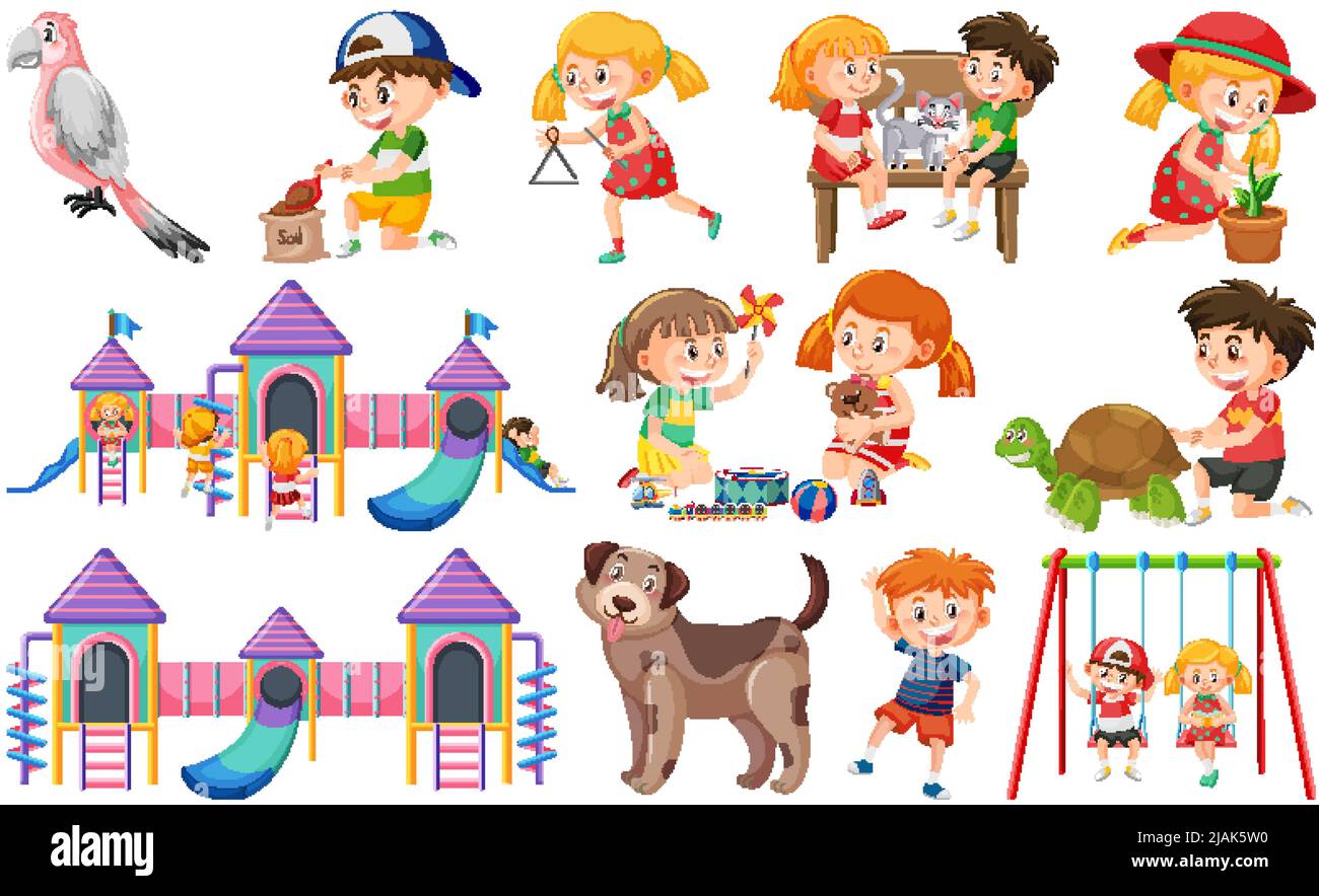 Set of cute kids and objects illustration Stock Vector Image & Art - Alamy