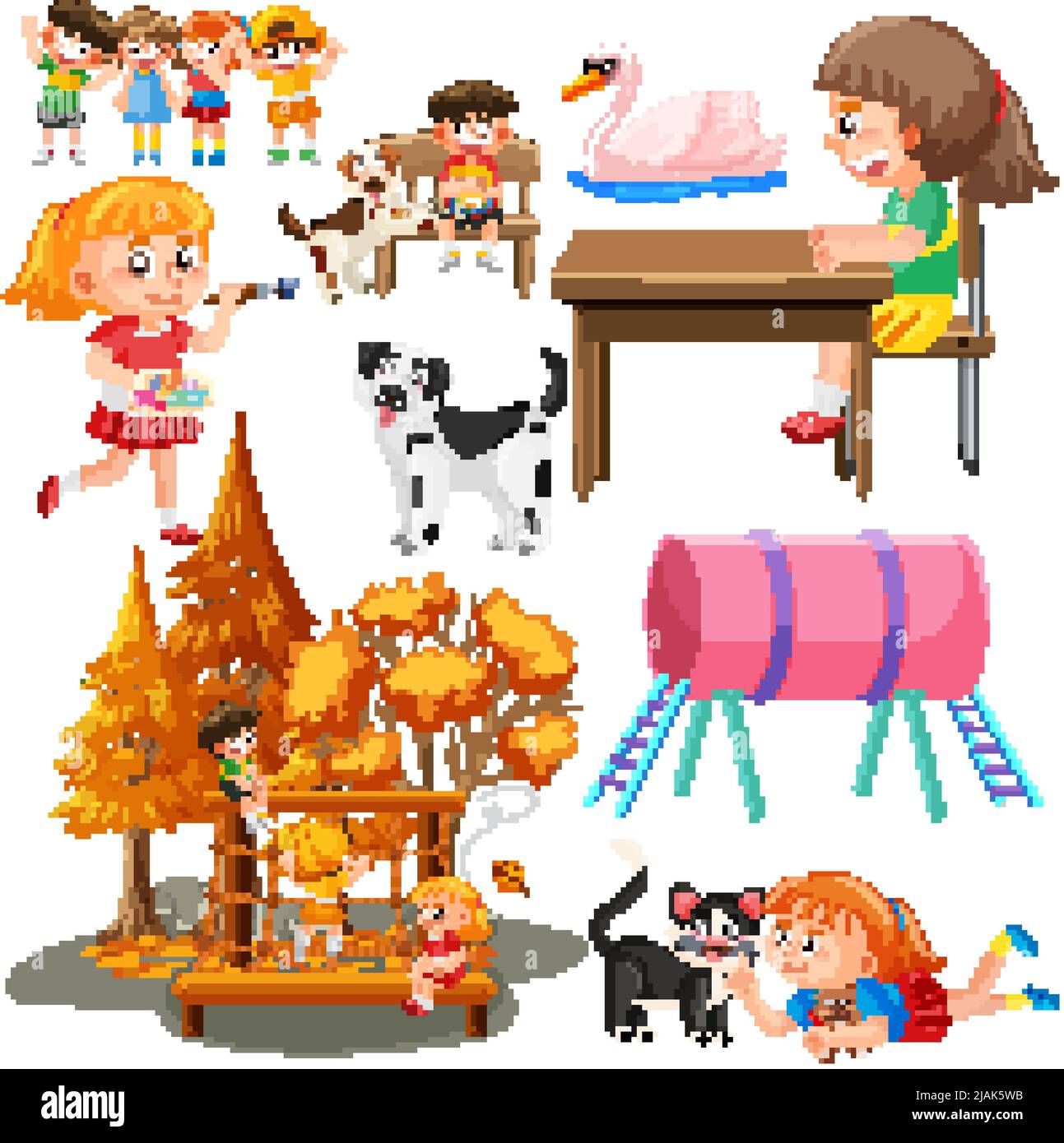Set of different cute kids and objects illustration Stock Vector Image ...