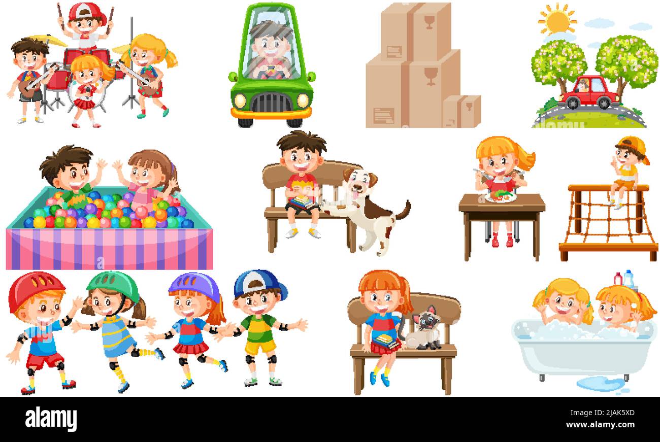 Set of cute kids and objects illustration Stock Vector Image & Art - Alamy