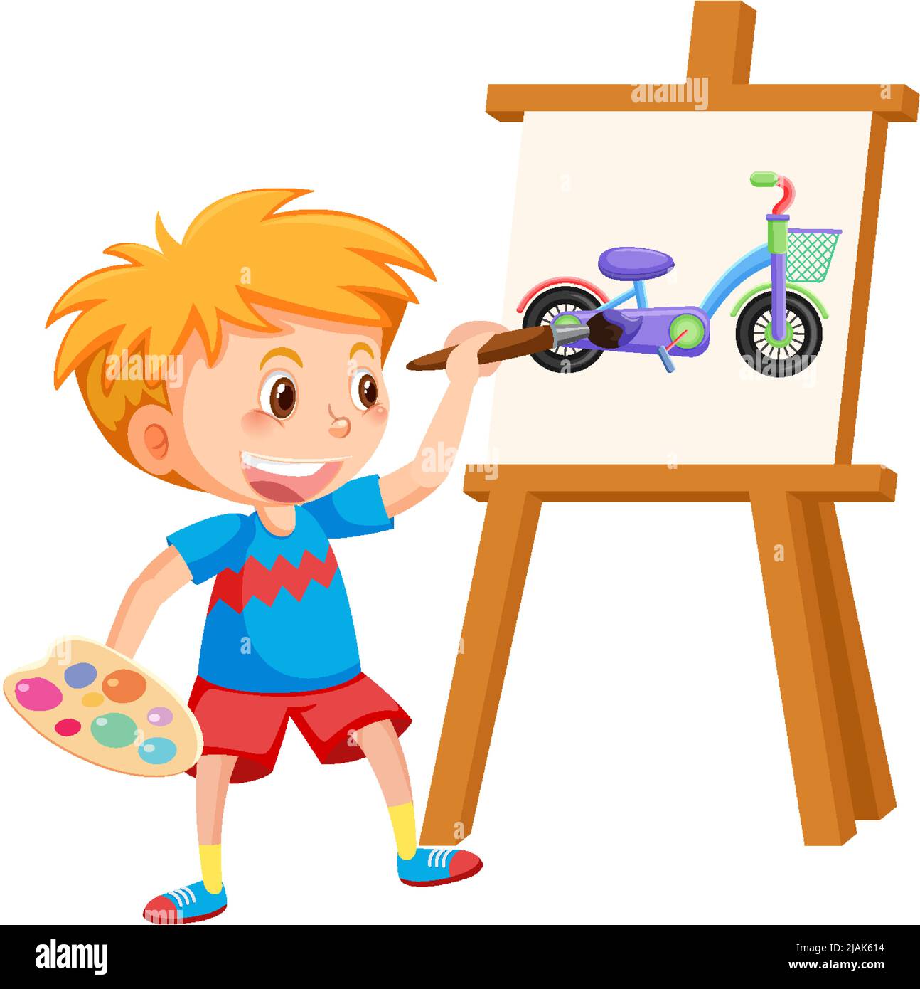 Cute boy painting on canvas illustration Stock Vector Image & Art - Alamy