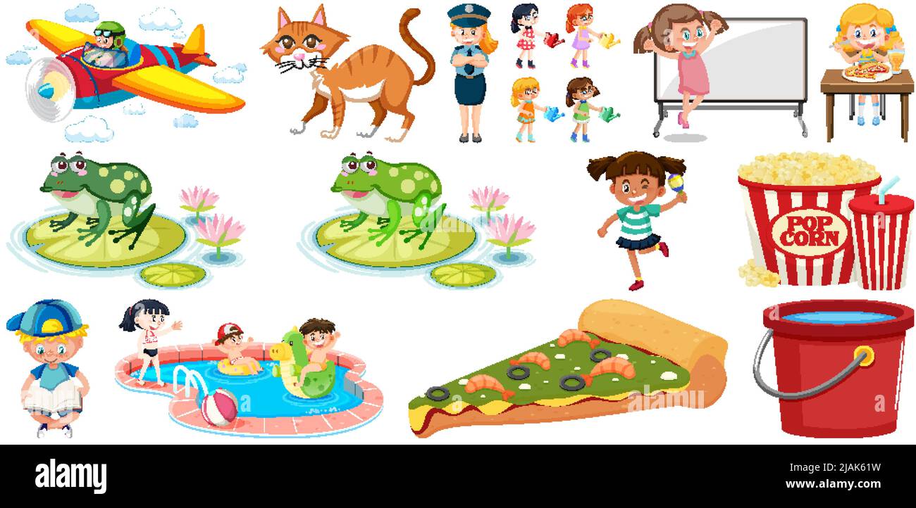Set of different cute kids and objects illustration Stock Vector Image ...