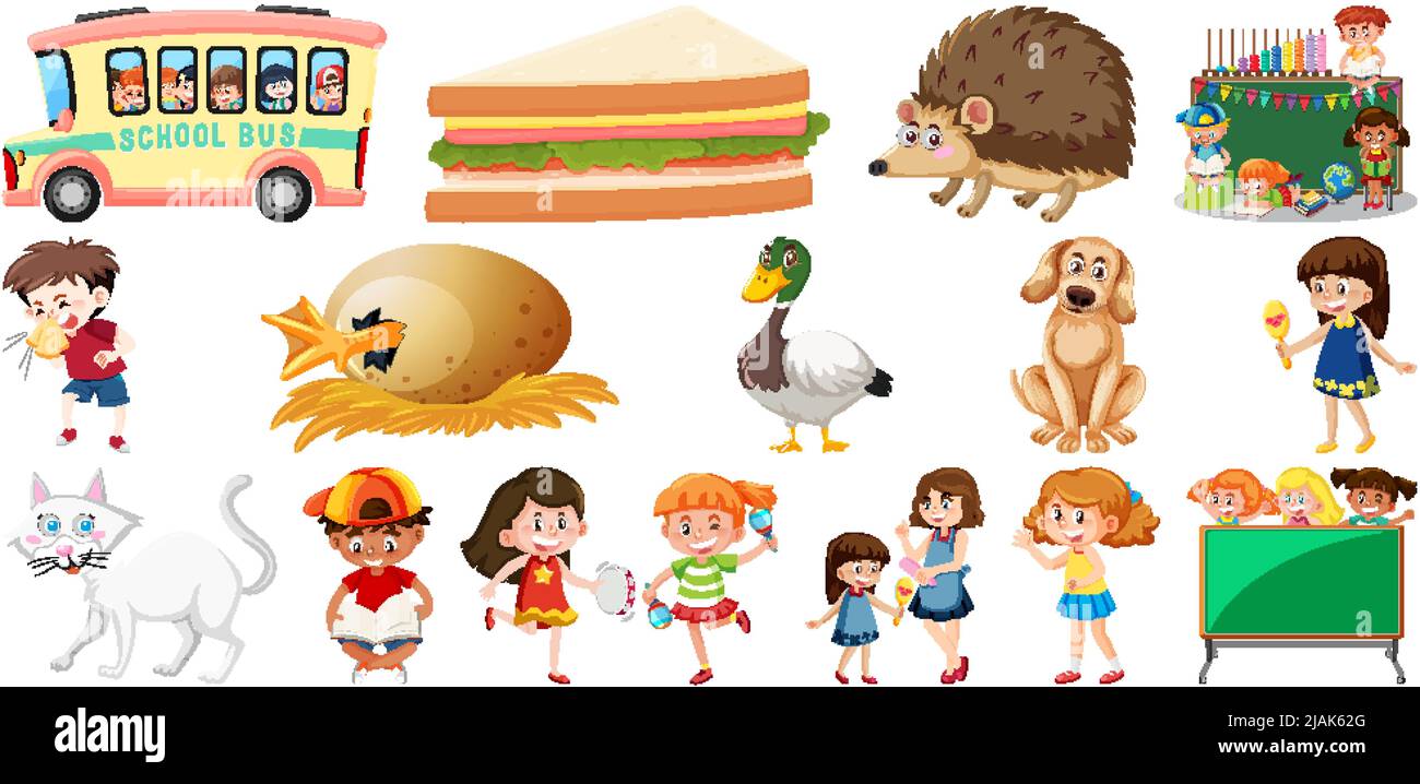 Set of different cute kids and objects illustration Stock Vector Image ...
