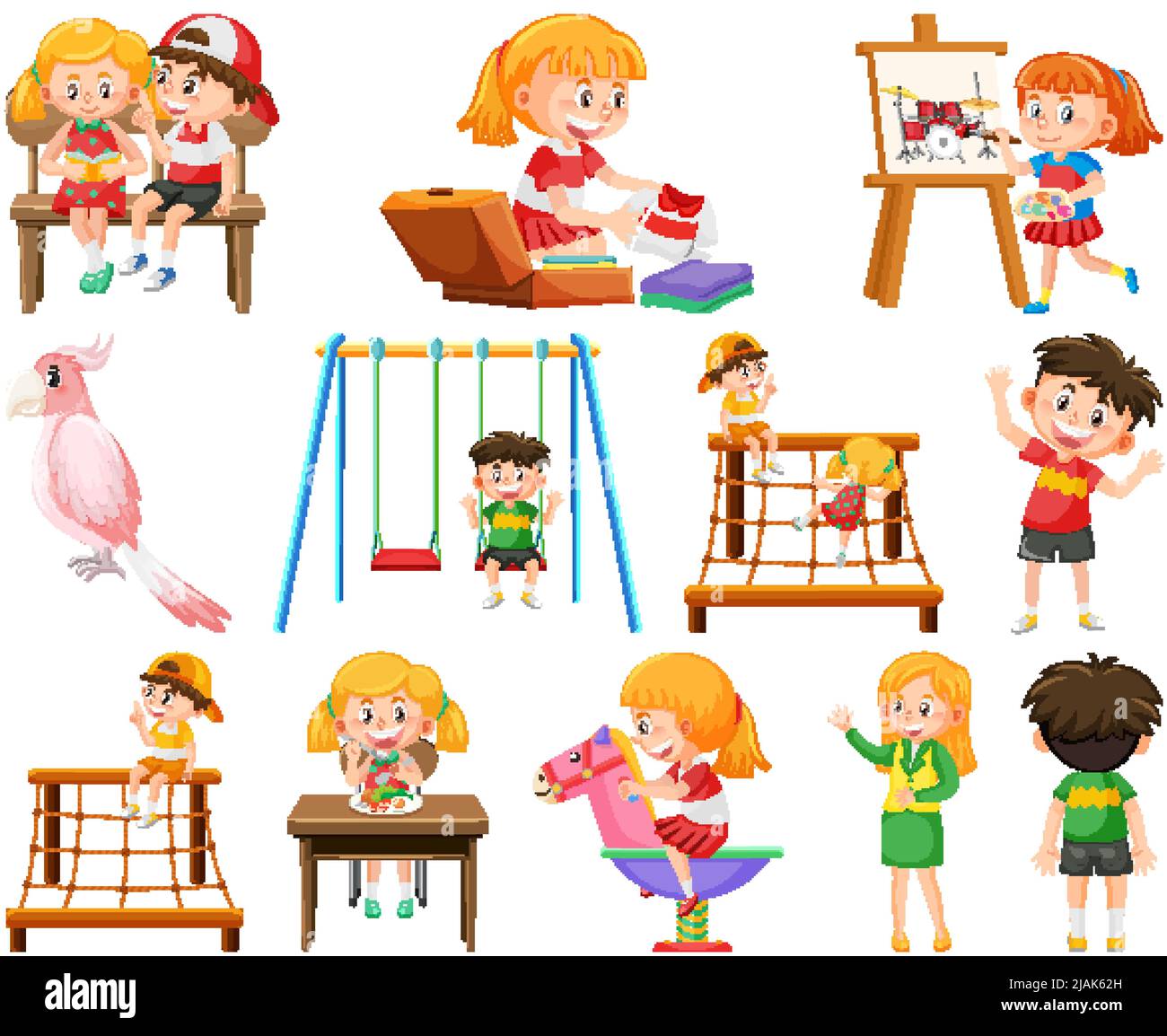 Set of different cute kids and objects illustration Stock Vector Image ...