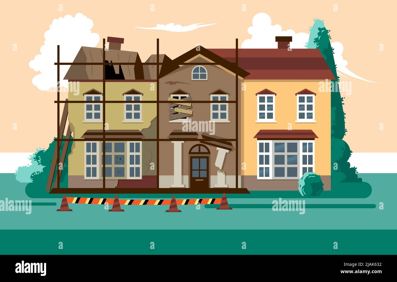 Reconstruction of building composition with outdoor scenery and view of ...