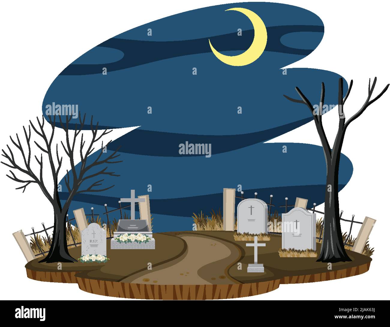 Cemetery graveyard scene isolated illustration Stock Vector Image & Art ...