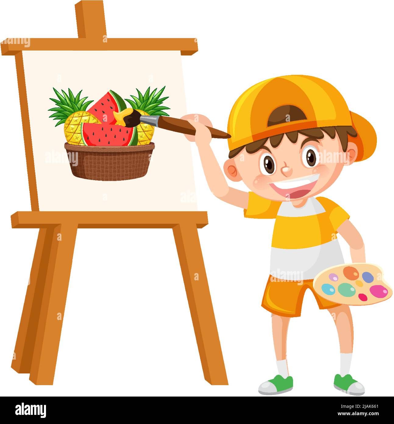 Cute boy painting on canvas illustration Stock Vector Image & Art - Alamy