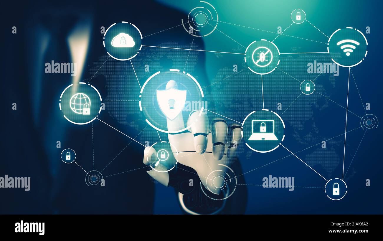 3D rendering futuristic droid robot technology development, artificial ...