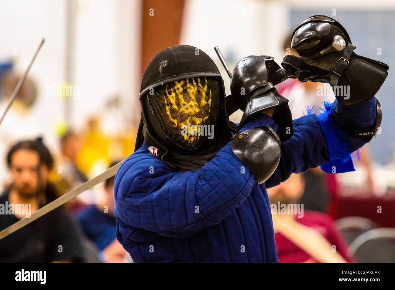 Carson, United States. 29th May, 2022. A sword fighter with a yellow ...