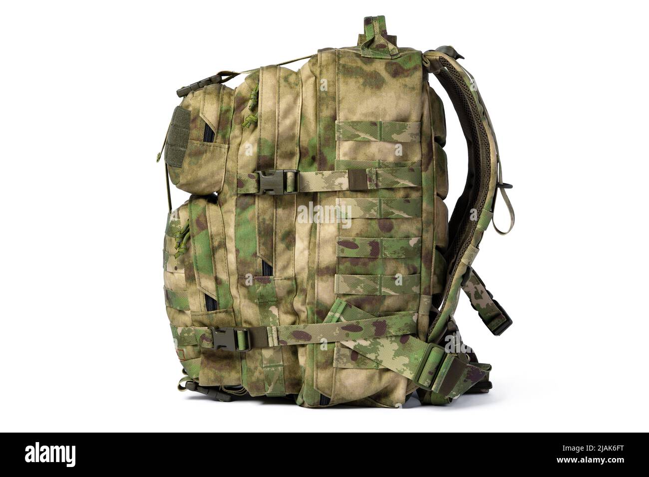 Military backpack isolated on a white background Stock Photo - Alamy