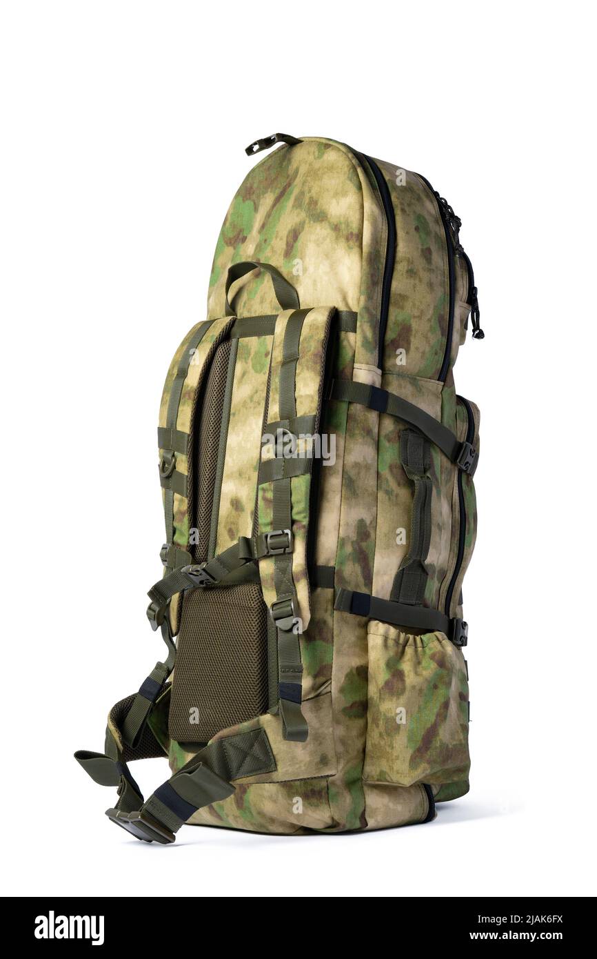Military backpack isolated on a white background Stock Photo - Alamy