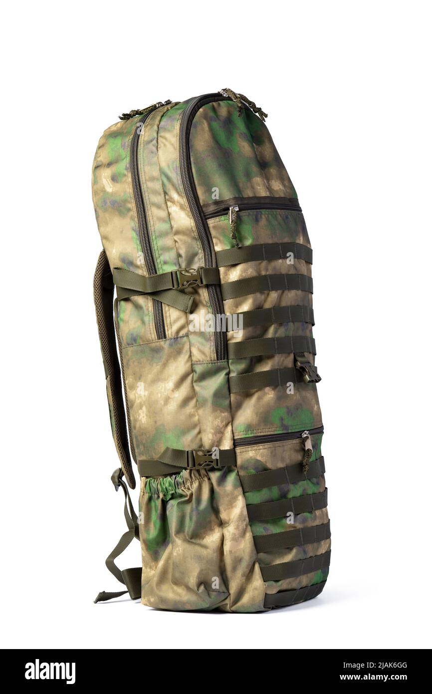 Military backpack isolated on a white background Stock Photo - Alamy