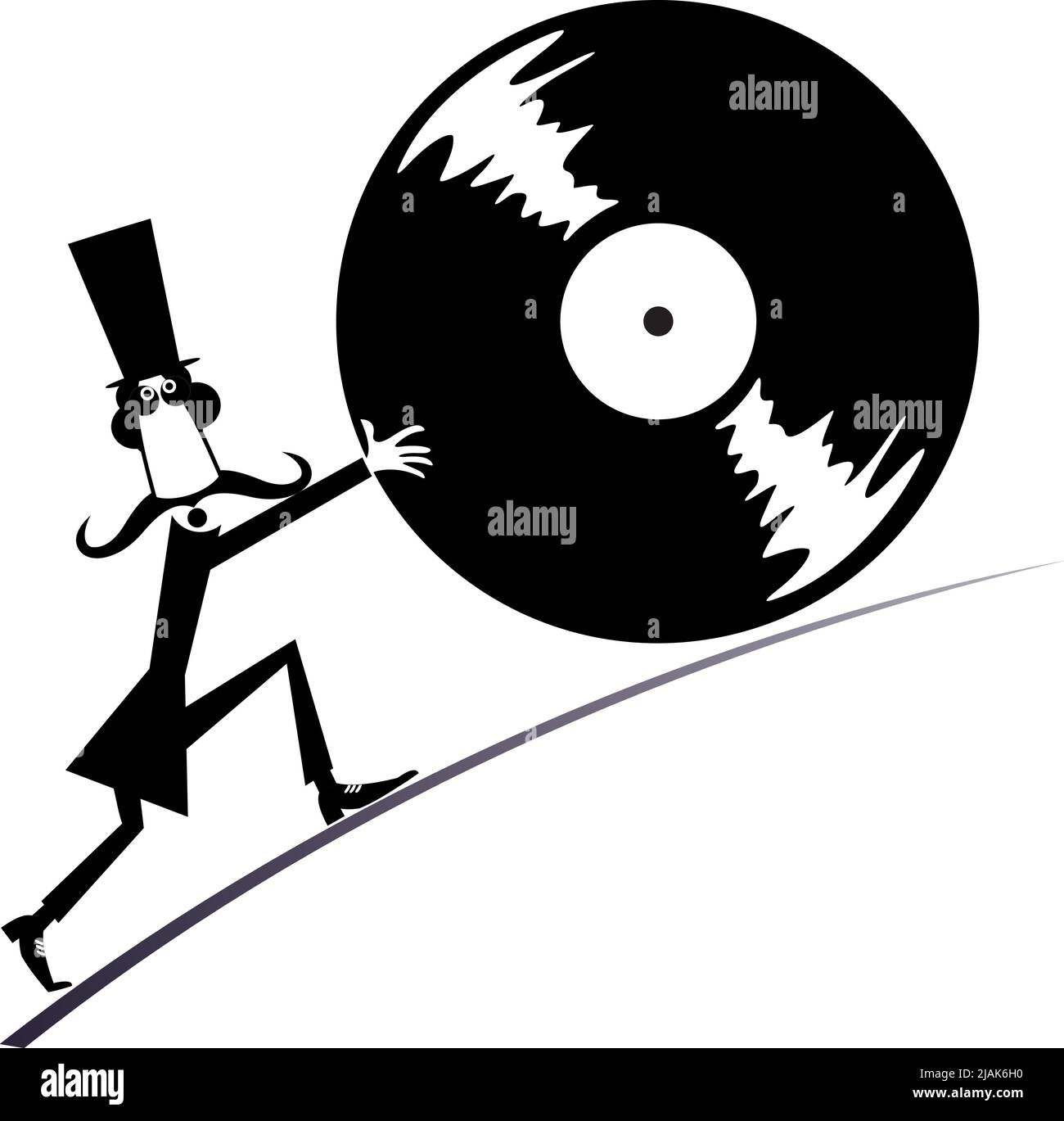 Cartoon man with long play record concept. Funny long mustache person ...