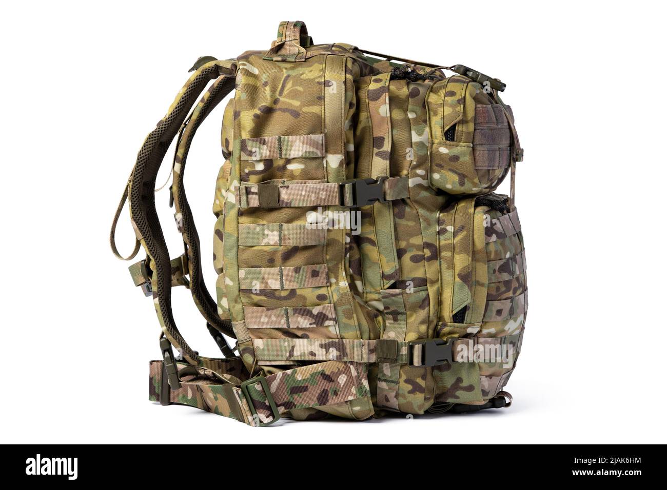 Military backpack isolated on a white background Stock Photo - Alamy