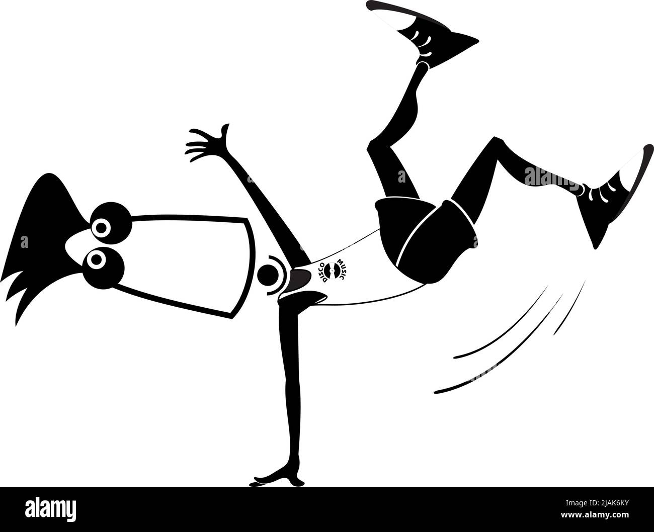 Break dance boy. Cartoon break dance boy balance on the hand. Black on ...