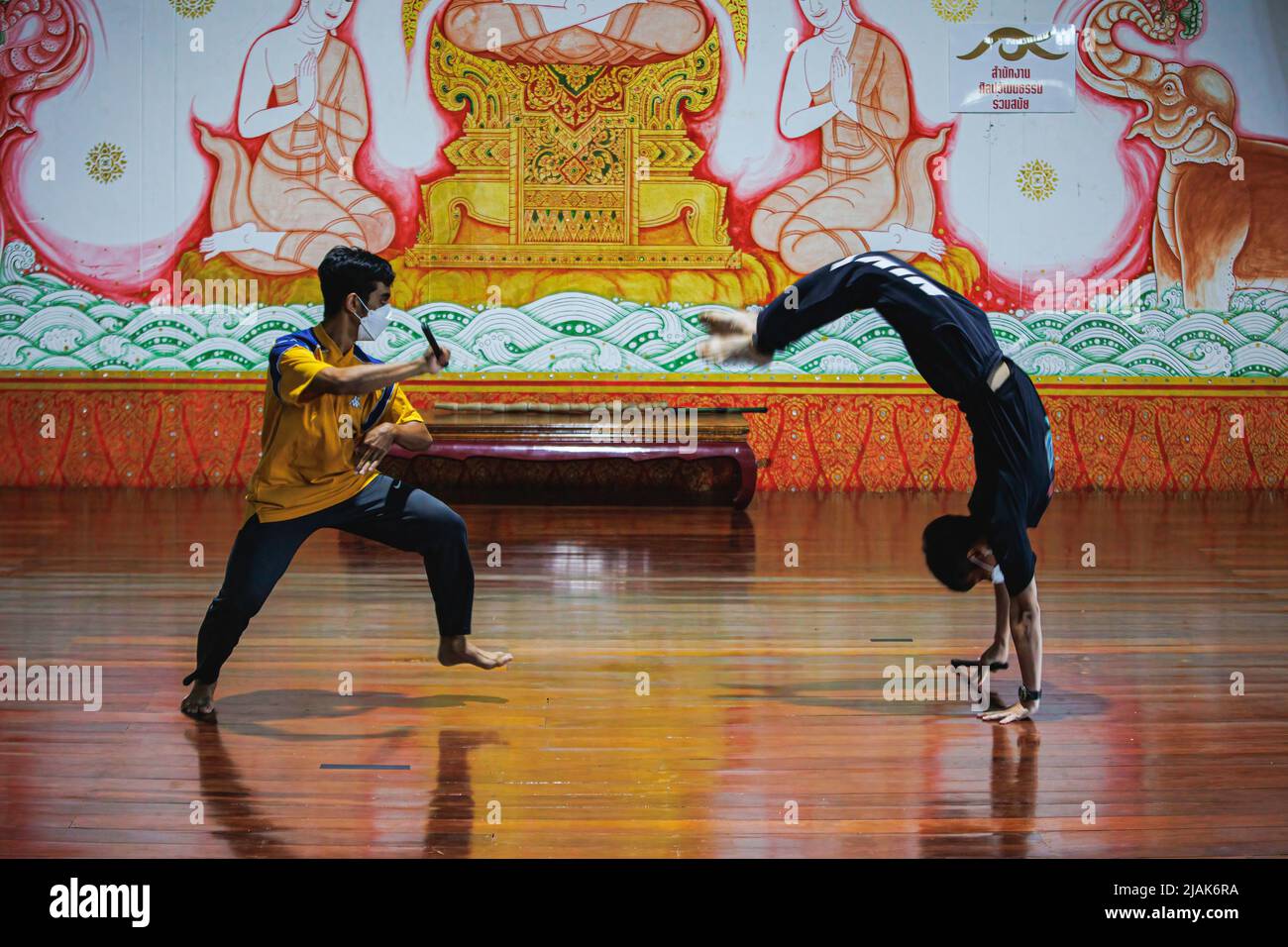 Bangkok, Thailand. 29th May, 2022. Khon performers seen practicing at ...