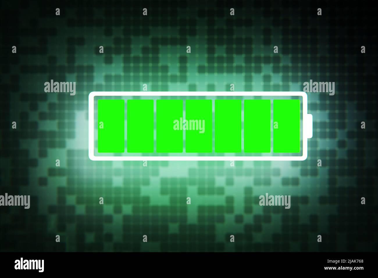 Glowing charged battery icon on a square background. Battery charging ...