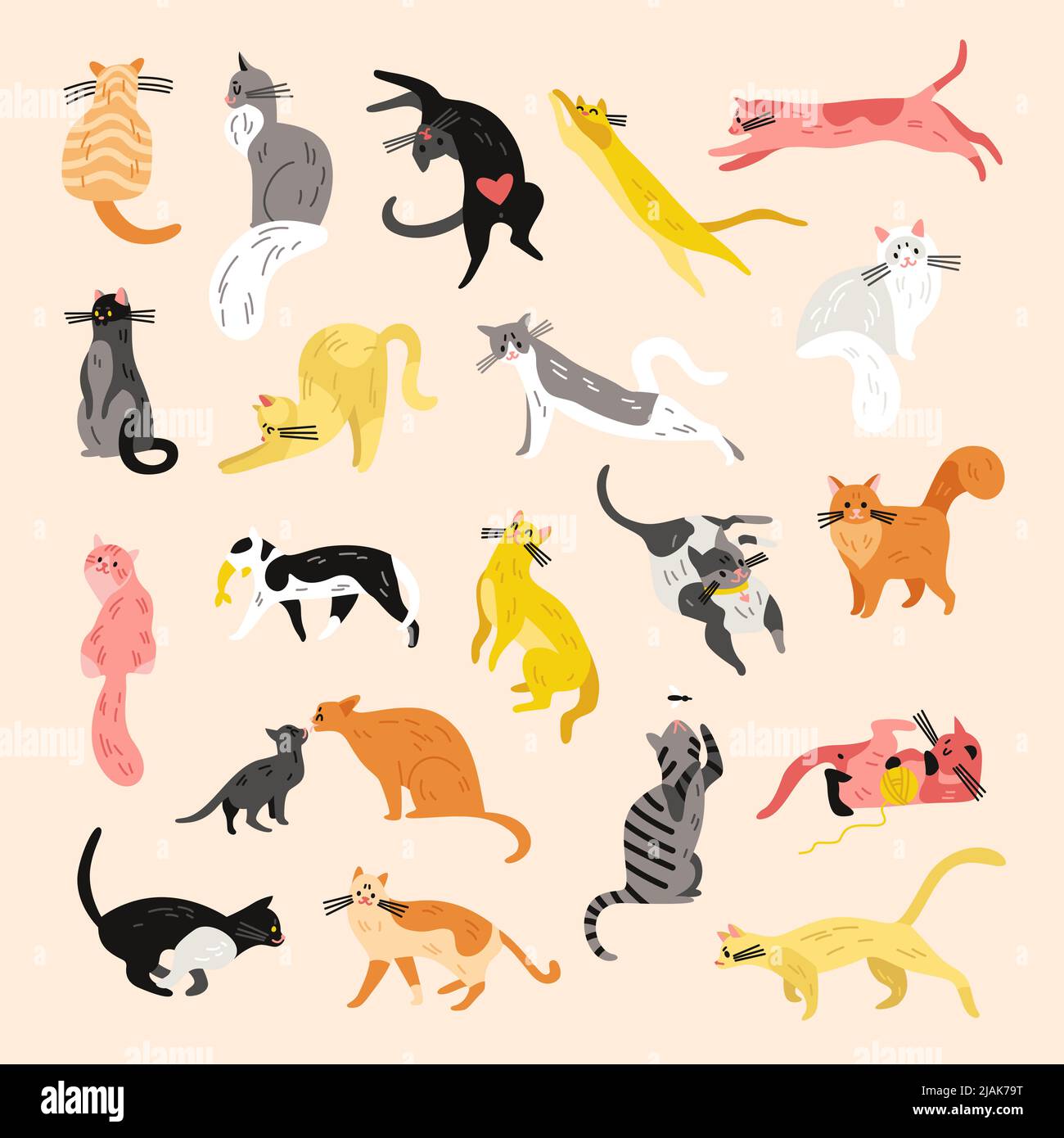 Various cats character set of isolated icons with pets of different ...