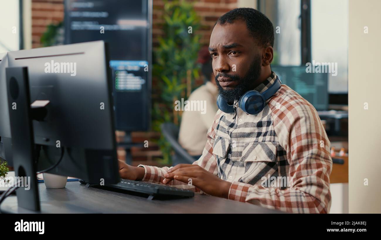 Portrait african american programer typing hi-res stock photography and images - Alamy