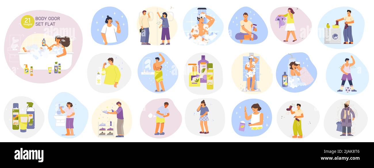 Set with isolated body odor round compositions with flat human ...