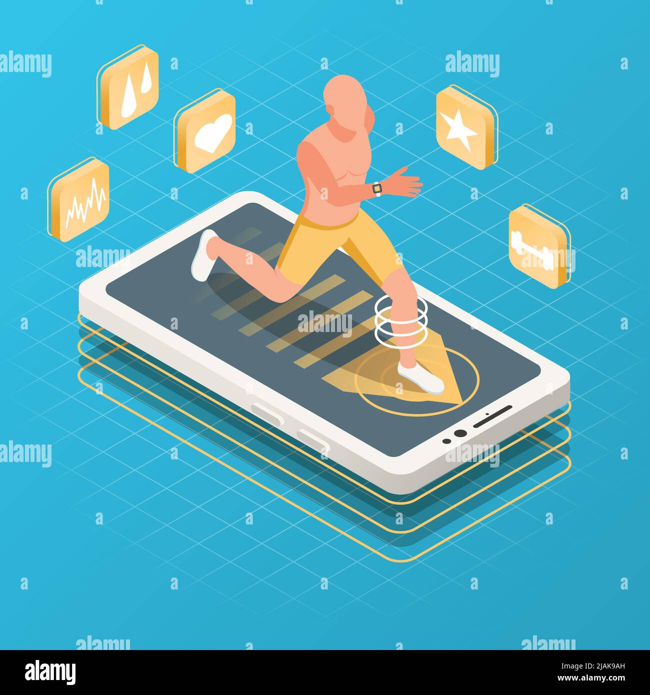 Sportsman athletics smartphone isometric composition with human ...