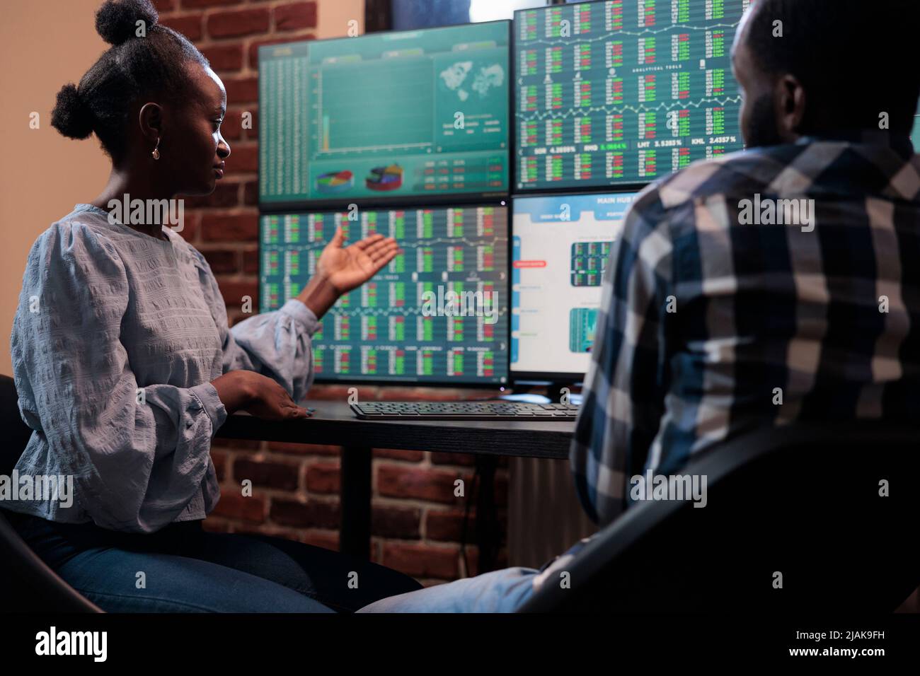 Forex stock market company professional traders analyzing real time ...