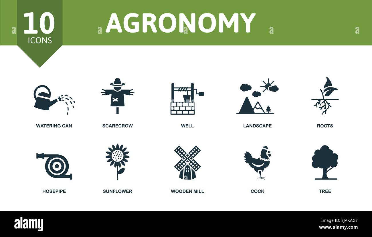Agronomy set icon. Editable icons agronomy theme such as watering can ...