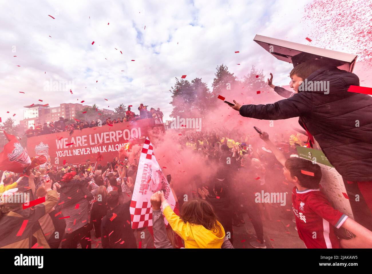 Liverpool Football Club victory parade through the streets of the city ...