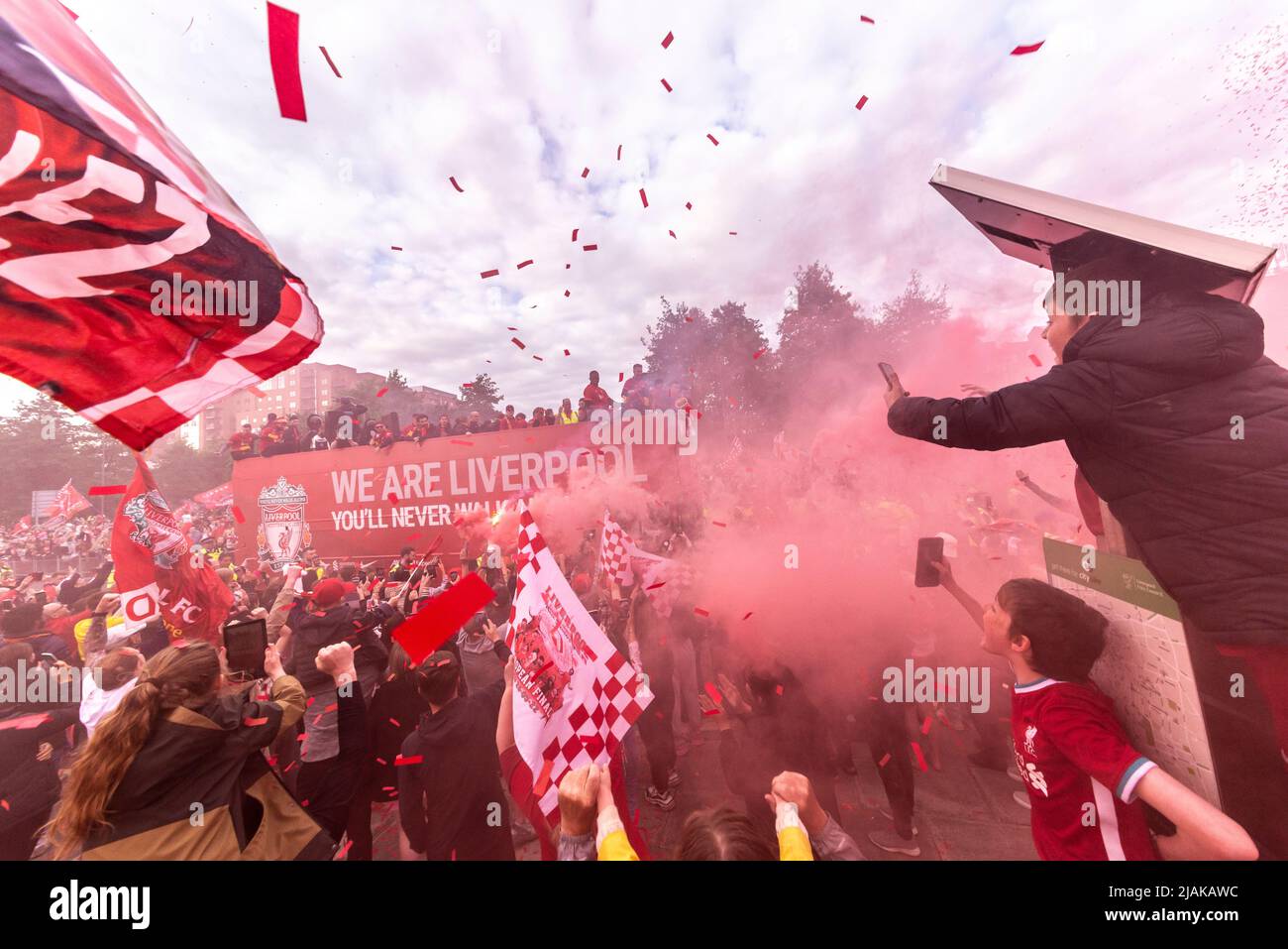 Liverpool Football Club victory parade through the streets of the city ...