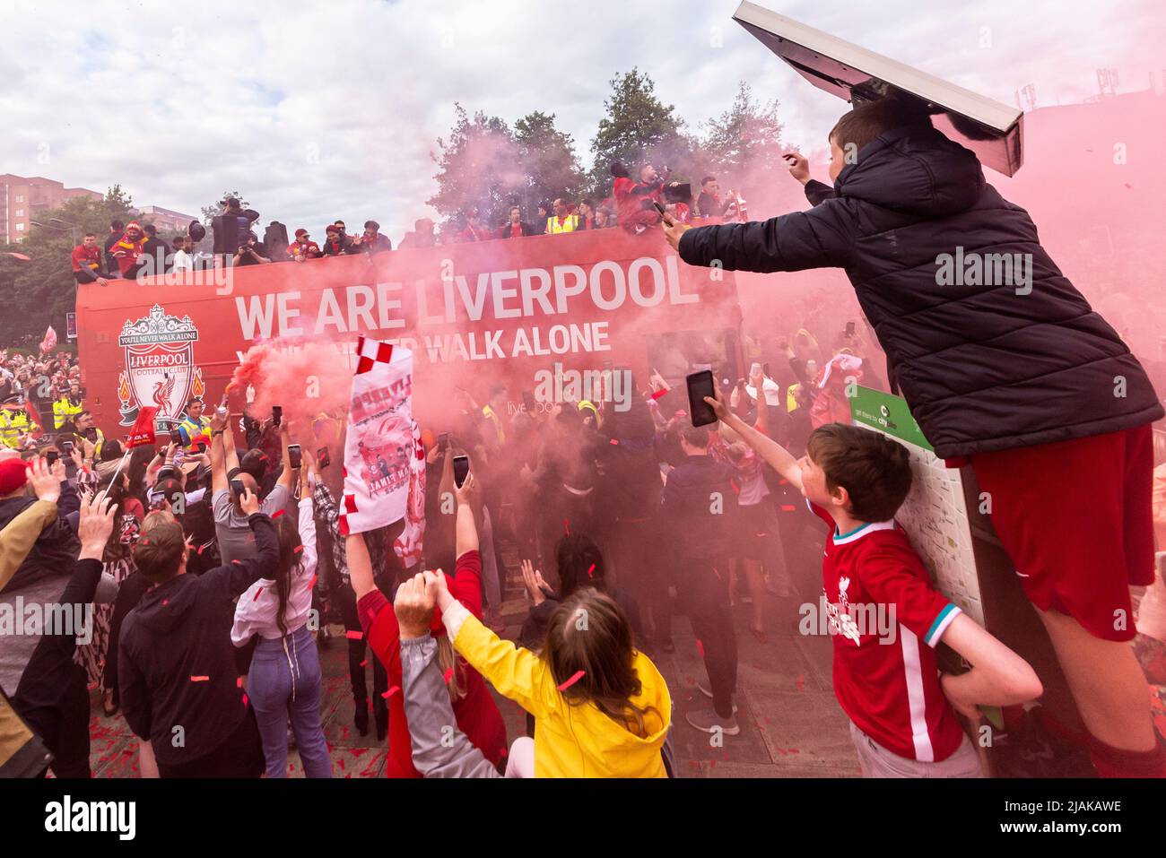 Liverpool Football Club victory parade through the streets of the city ...