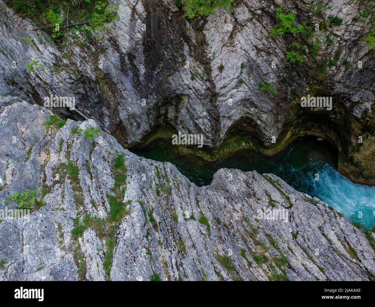 Boxwood river where its course runs between the rocks and the roar of ...