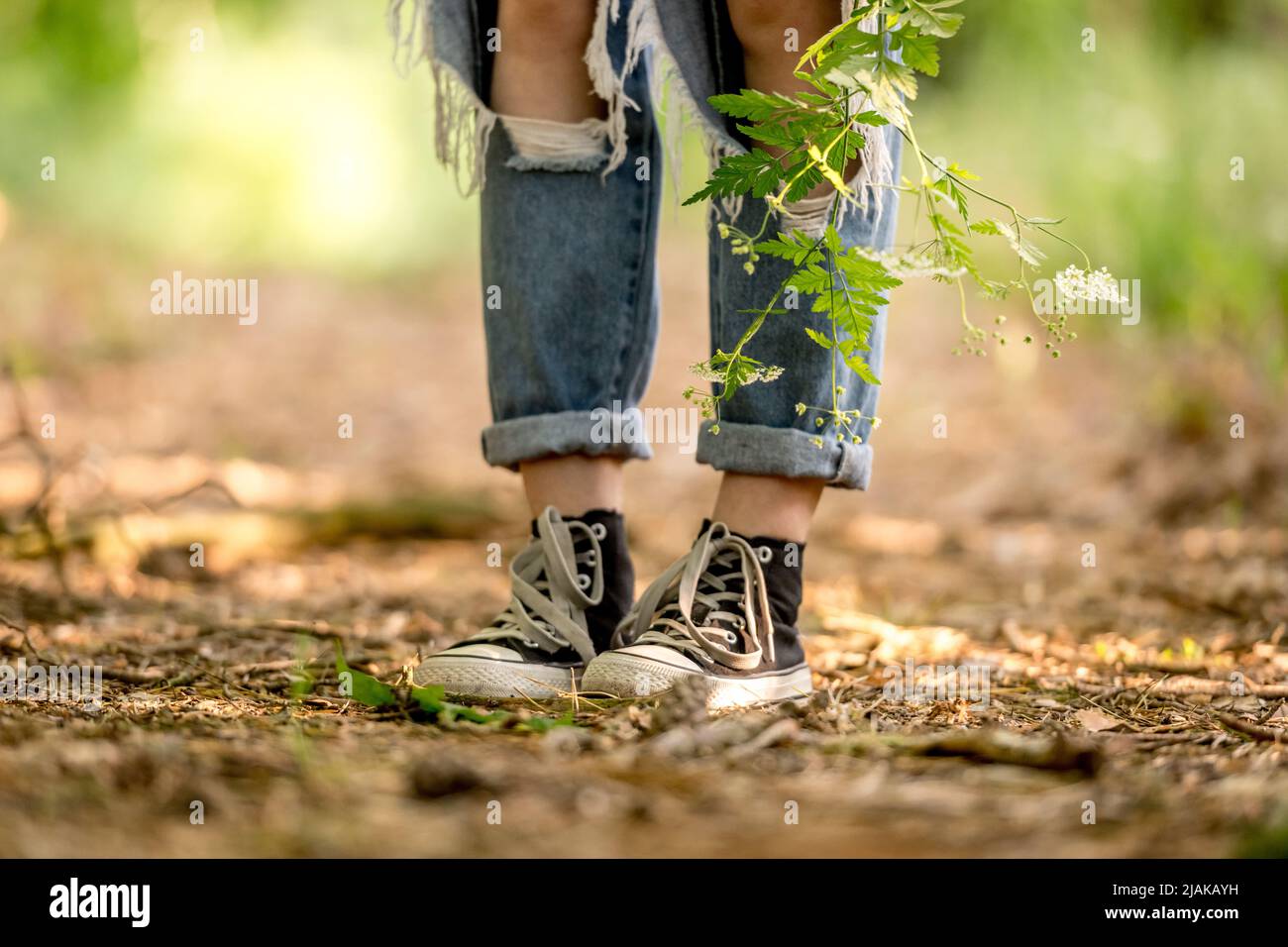 Girl in denim in nature hi-res stock photography and images - Alamy