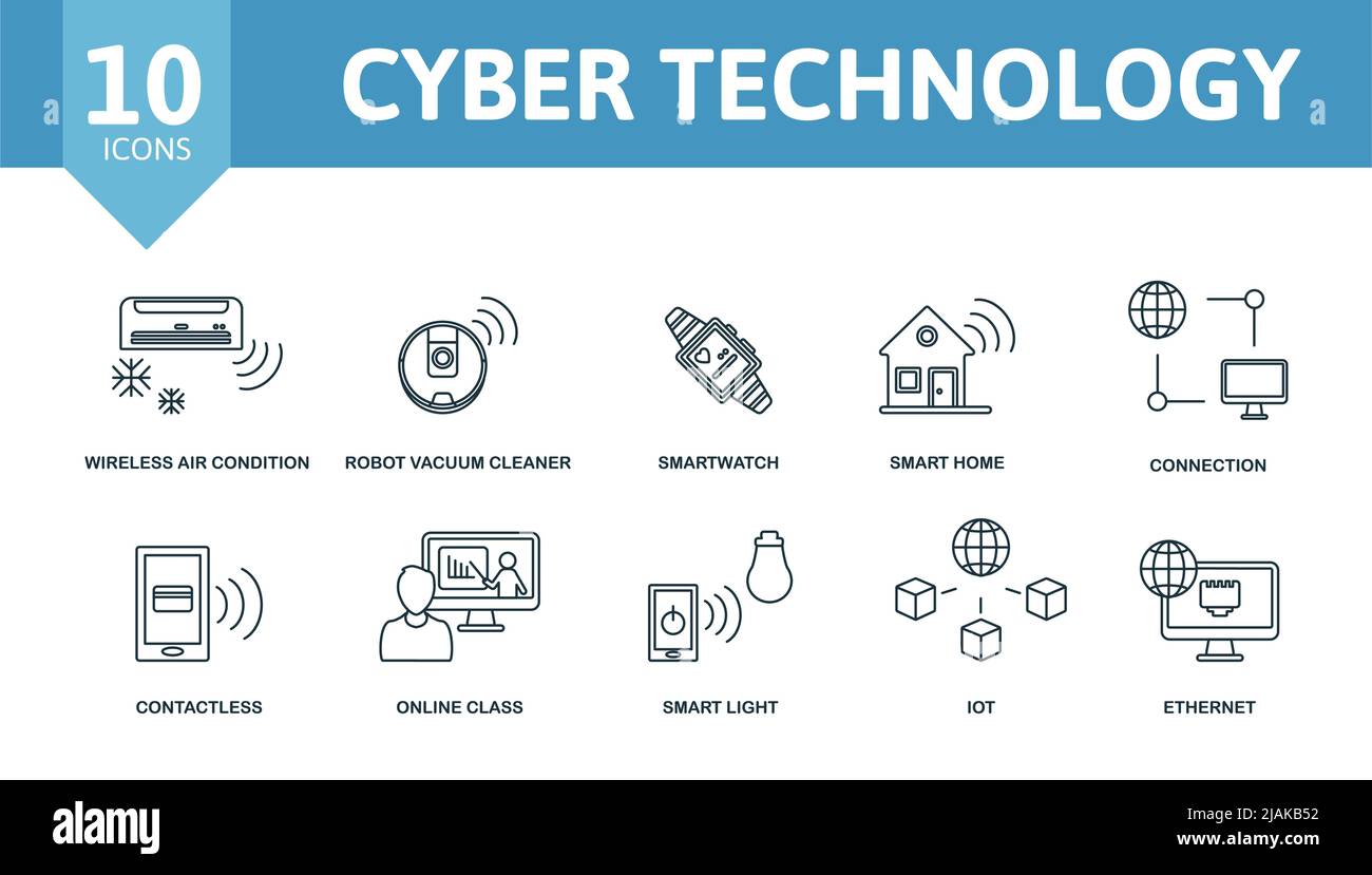 Cyber Technology icon set. Contains editable icons internet technology ...