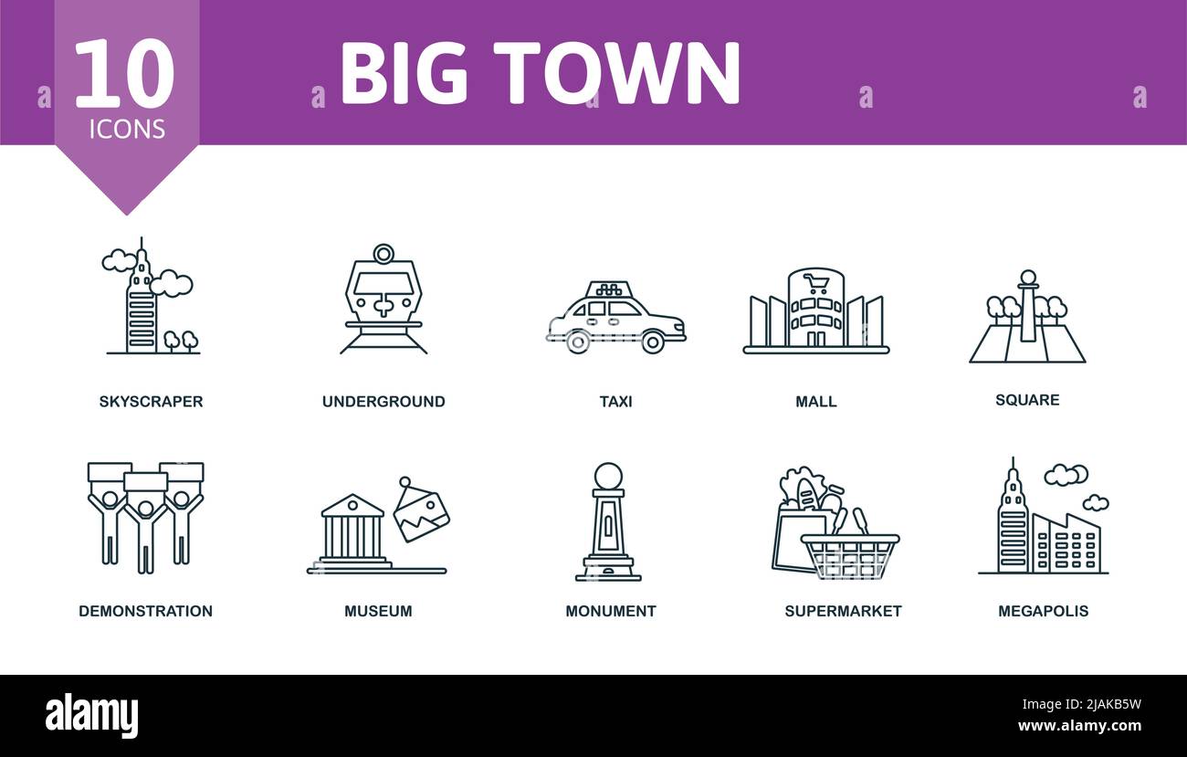 Big Town set icon. Editable icons big town theme such as skyscraper ...