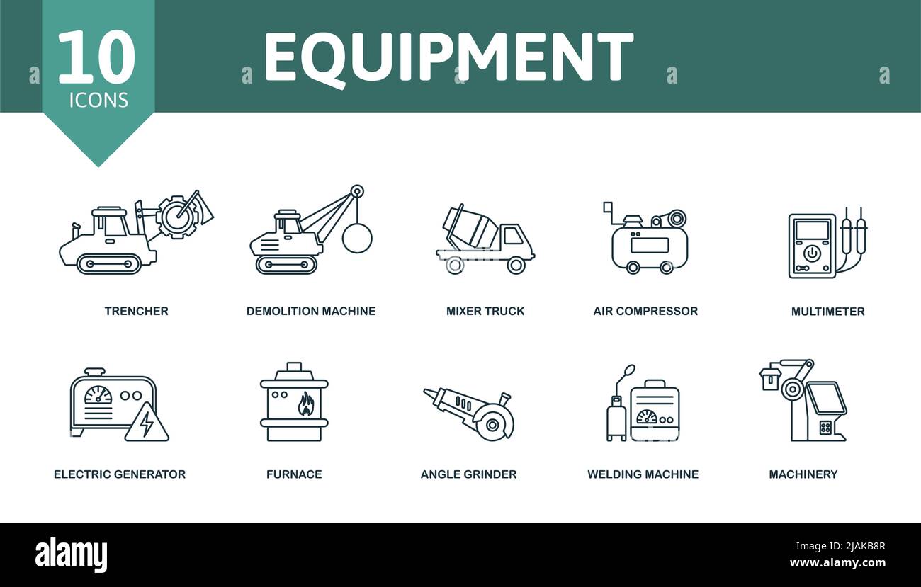 Equipment icon set. Contains editable icons machinery theme such as ...