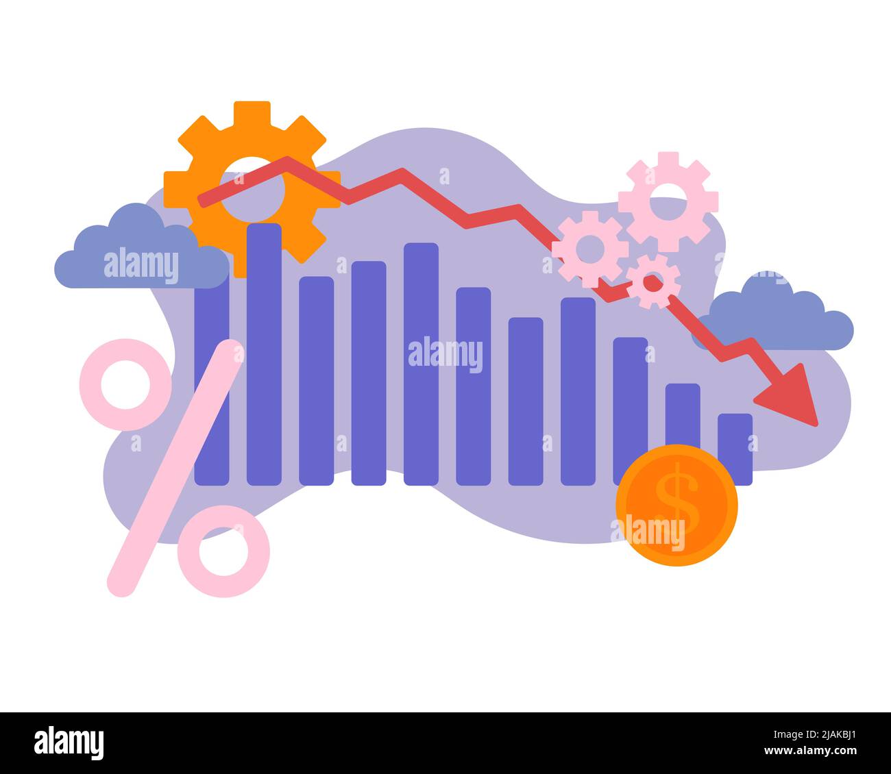 Descending chart. The concept of the economic crisis. Vector isolated ...