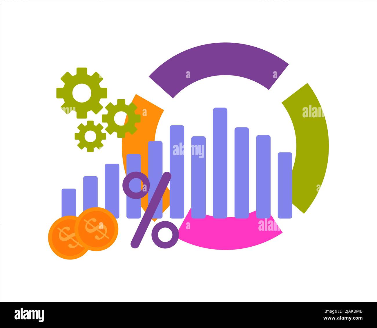 Round chart and growth and development chart. Vector isolated on a ...