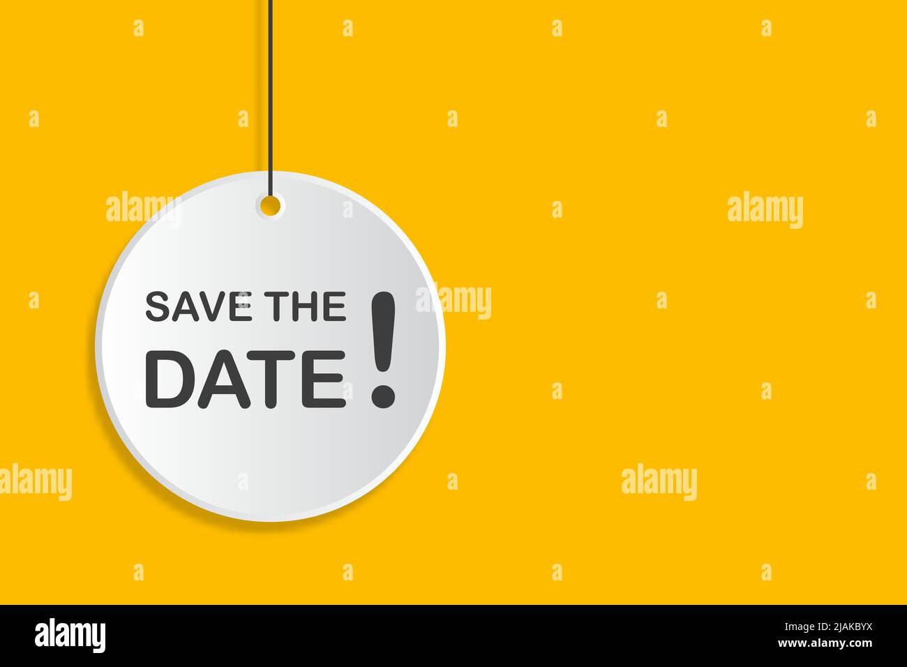 save the date hanging sign on yellow background for business, marketing ...