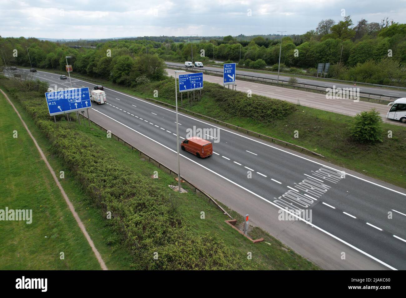 junction of the M25 motorway with the M1 motorway UK drone aerial view ...