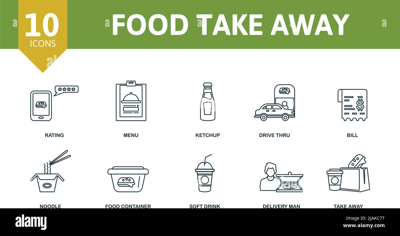 Food Take Away icon set. Contains editable icons take away theme such ...