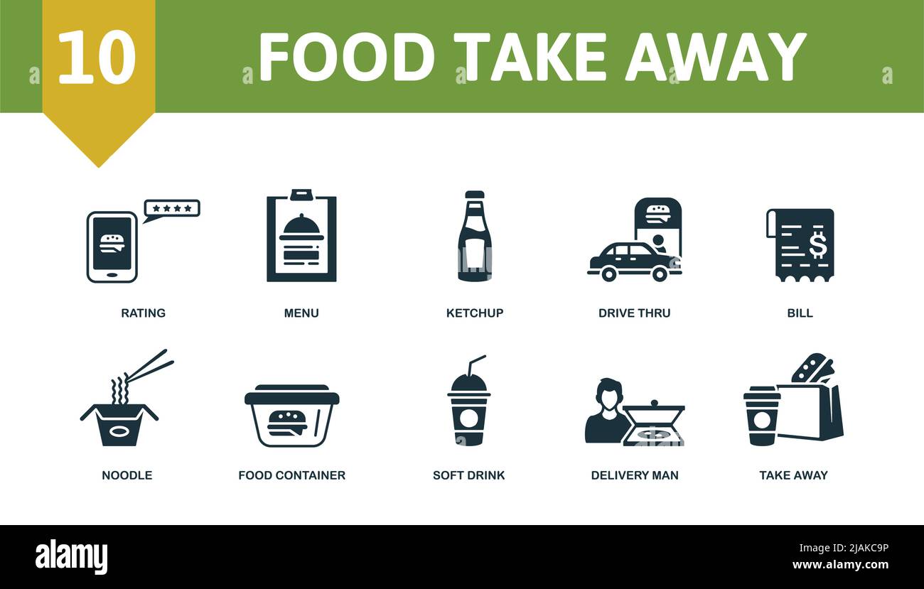 Food Take Away icon set. Contains editable icons take away theme such ...