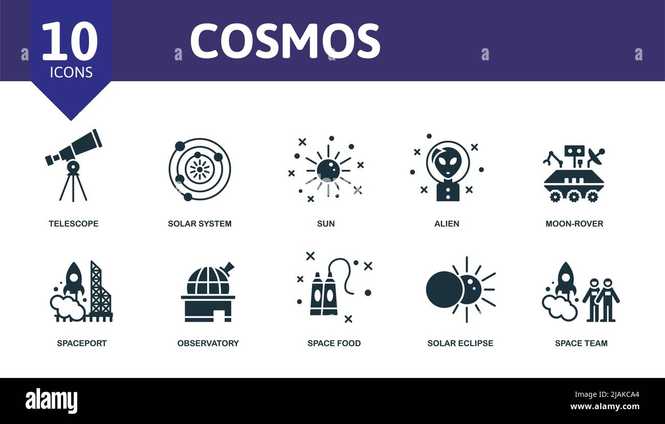 Cosmos set icon. Editable icons cosmos theme such as solar system ...