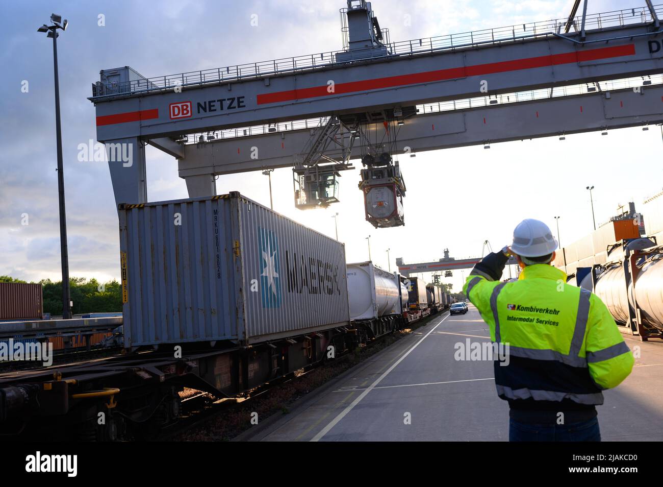 Hamburg, Germany. 30th May, 2022. A gantry crane transports a container ...