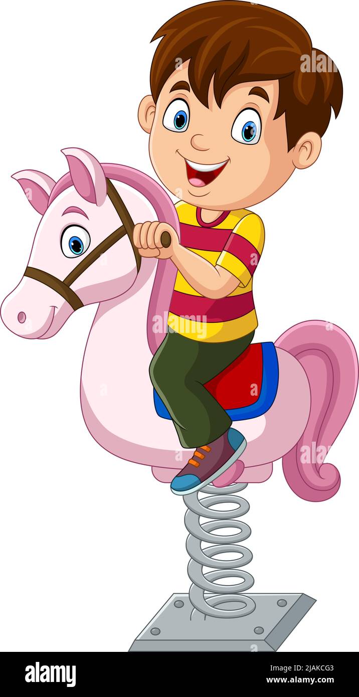 Cute little boy riding rocking horse Stock Vector Image & Art - Alamy