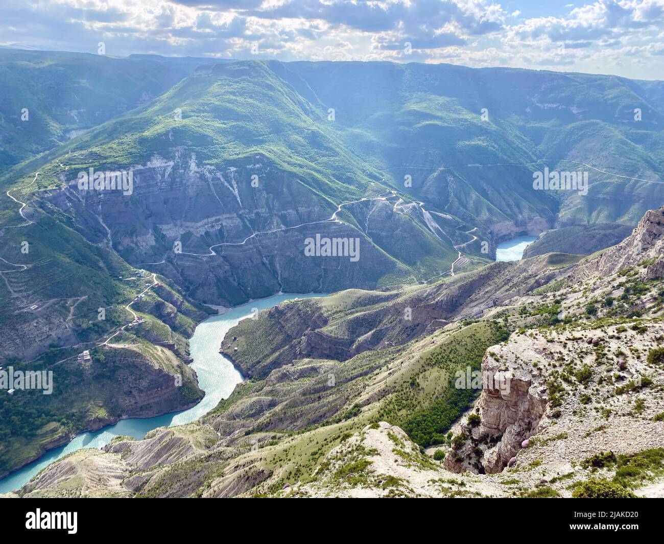 blue-green Sulak River. Sulak canyon is one of the deepest canyons in ...