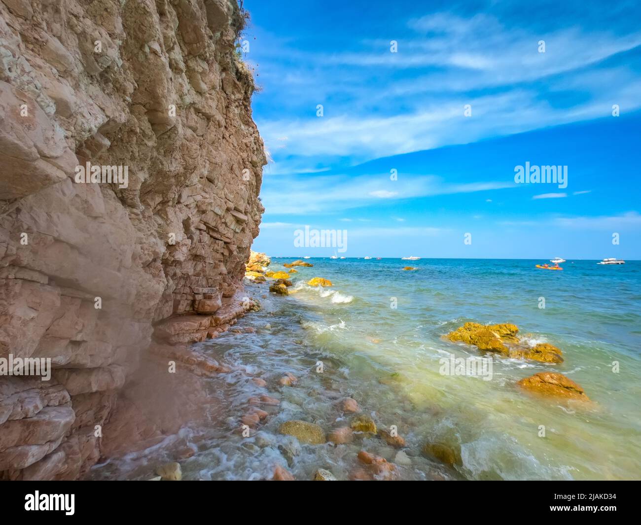 Seascape mountain Conero National Park, view of the Sassi Neri beach ...