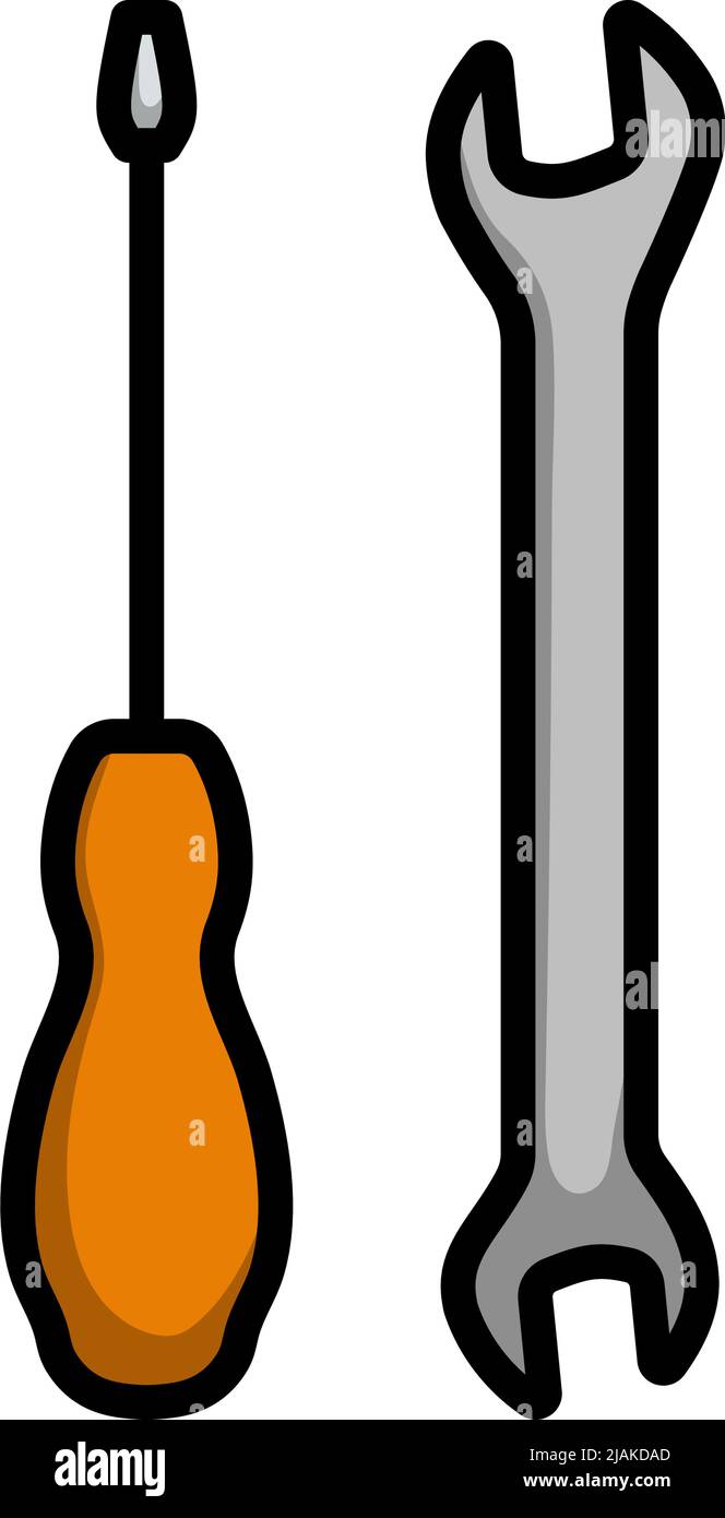 Wrench And Screwdriver Icon. Editable Bold Outline With Color Fill ...