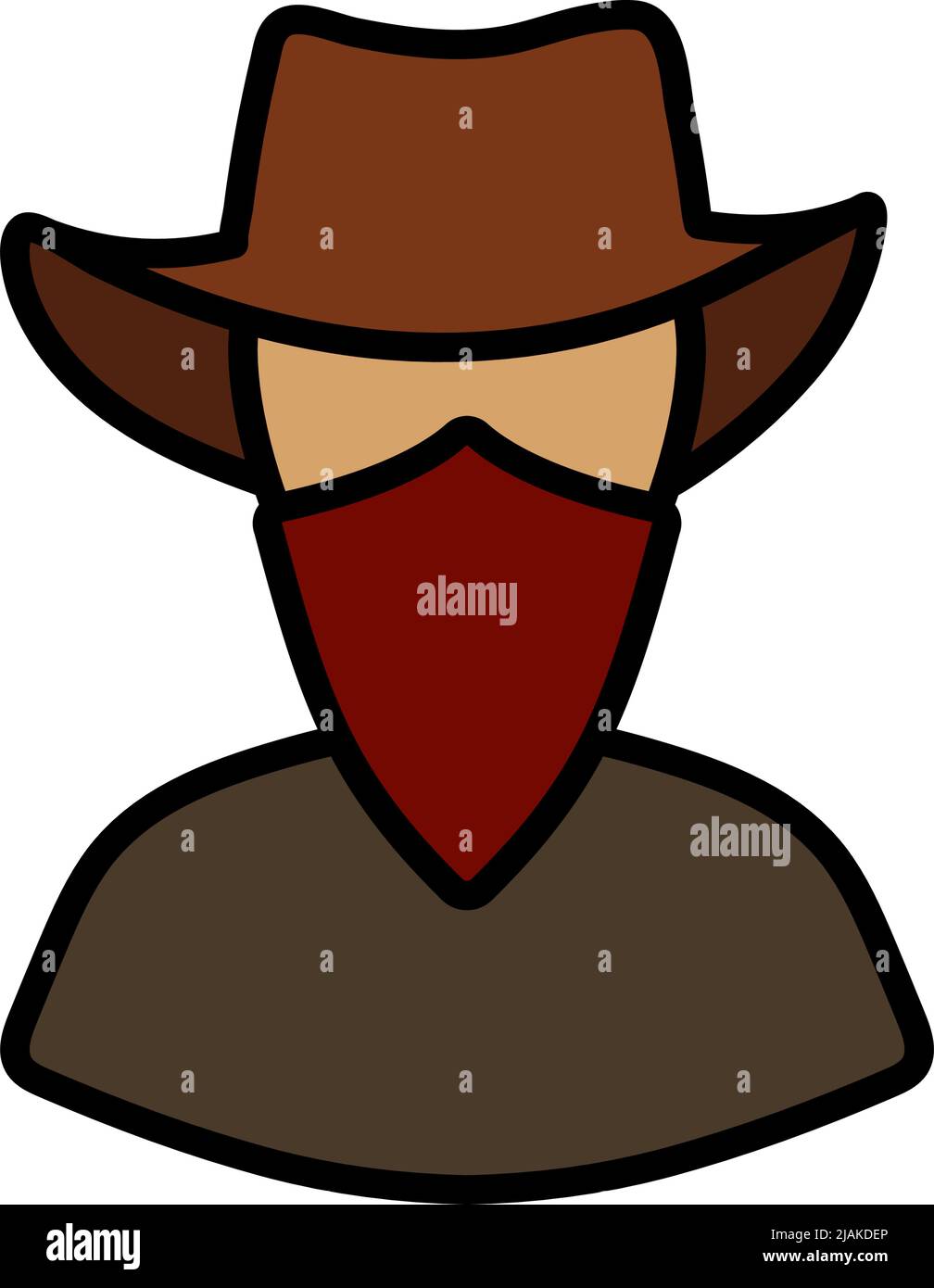 Cowboy With A Scarf On Face Icon. Editable Bold Outline With Color Fill ...