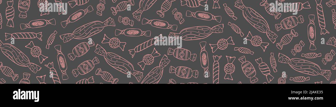 Seamless horizontal border with hand drawn sweets on gray background ...
