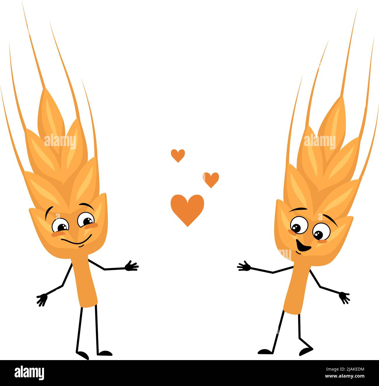 Cute ear of wheat character with love emotions, smile face, arms and ...