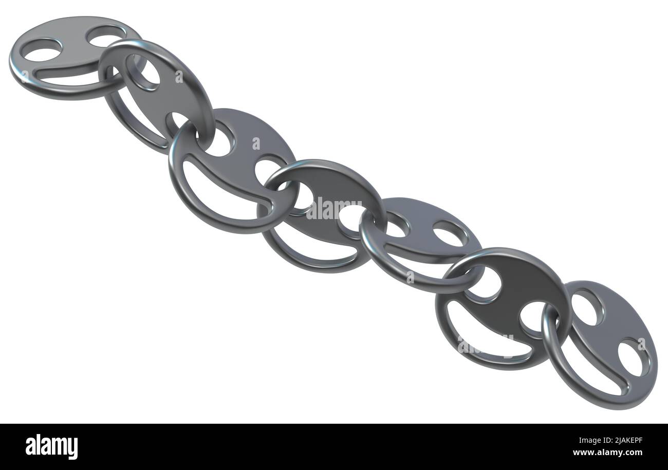Chain of smiles, dark grey metal 3d illustration, isolated, horizontal ...